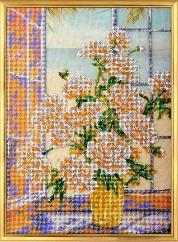 Набор для вышивания Радуга бисера #В-249 Пионы белые, Вышивка бисером, 27 x 38 см