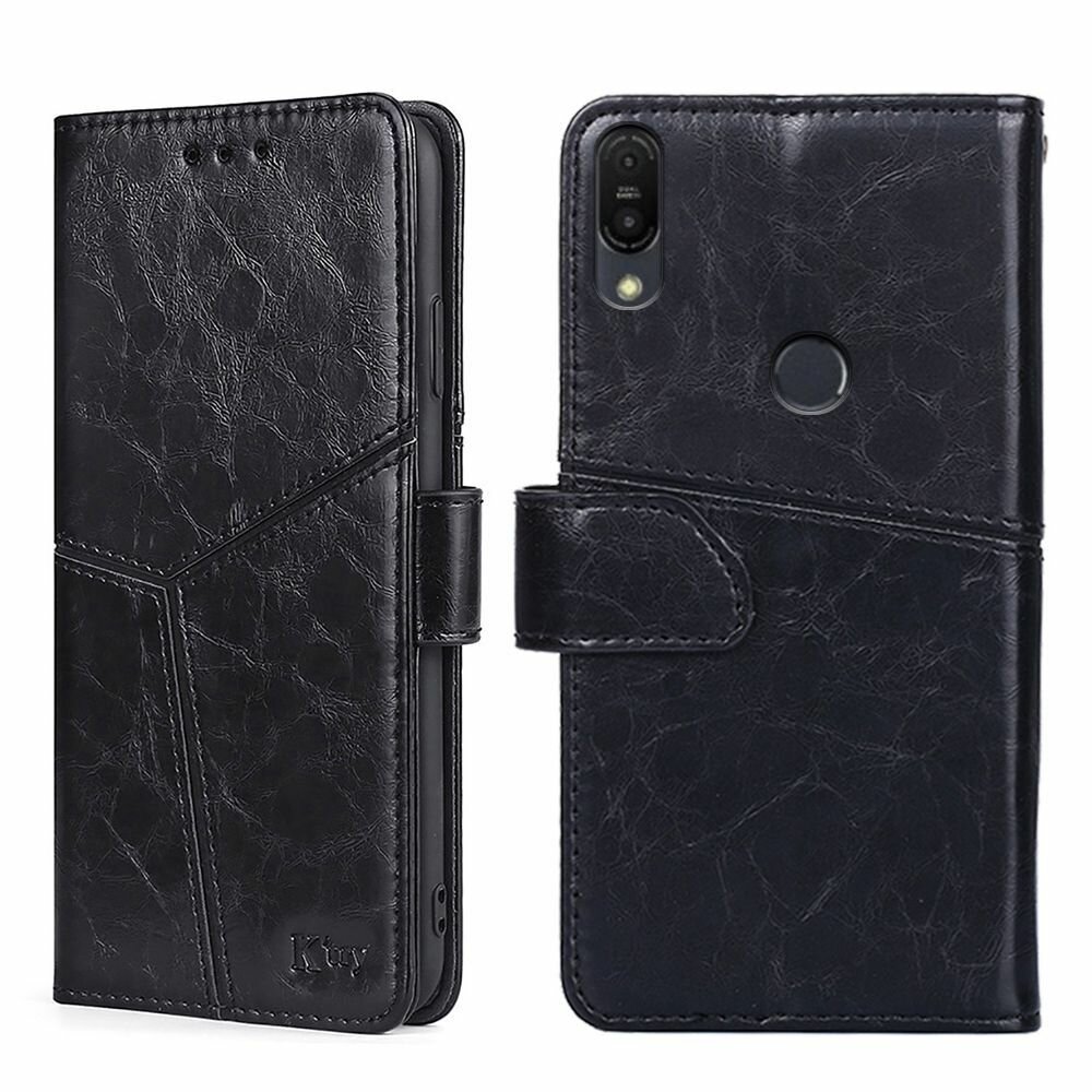 Чехол-книжка MyPads для Asus Zenfone Max Pro M1 ZB601KL / ZB602KL / Асус Зенфон ZB601KL, объединяет геометрию (черный)