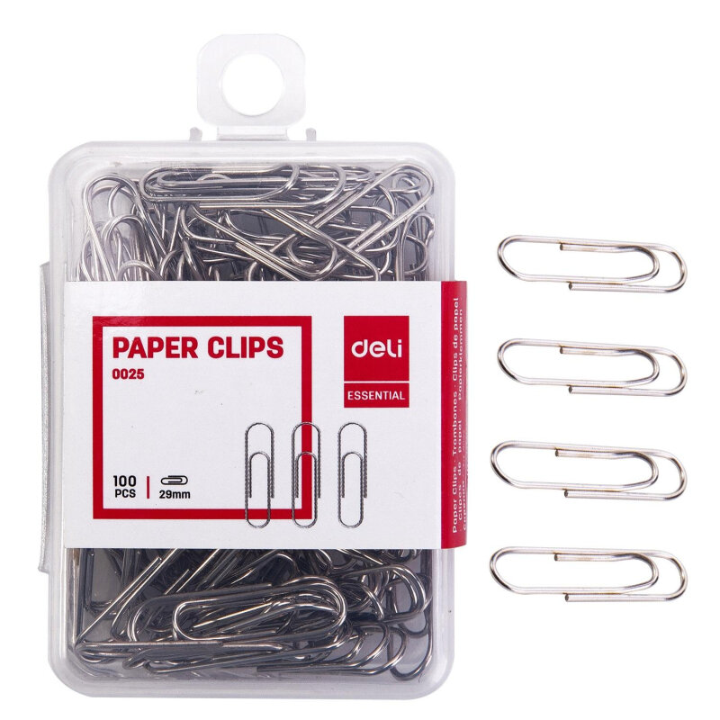 Скрепки Deli E0025 никелированные 28-29 мм (100 штук в упаковке) 1791605