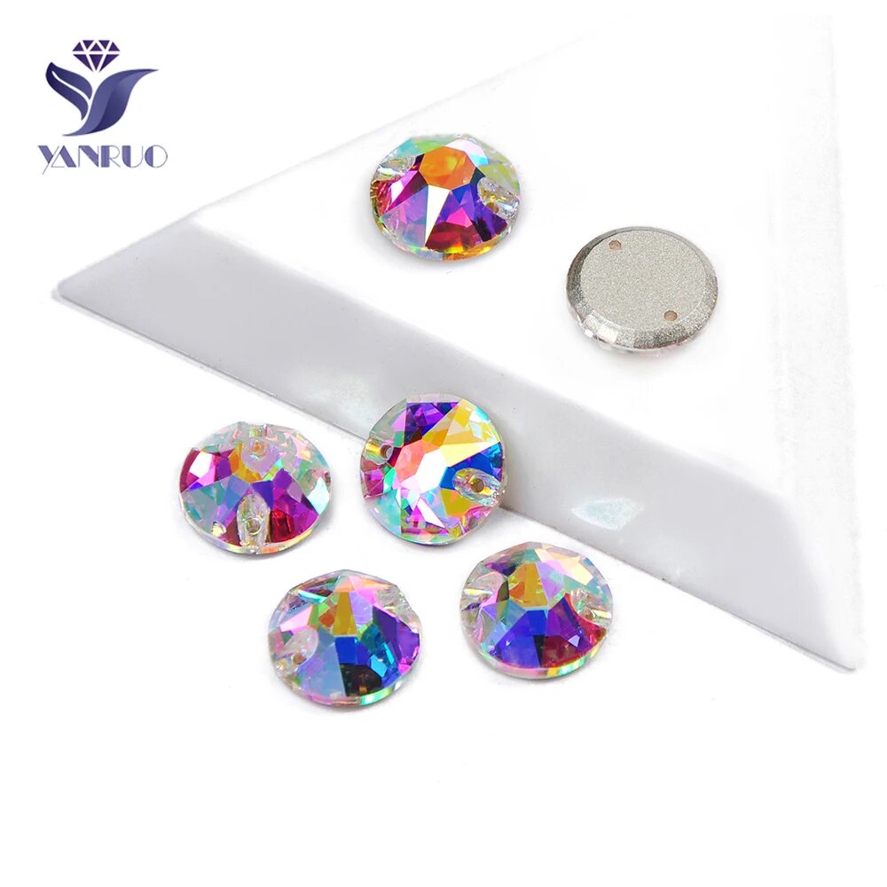 Стразы YANRUO 3288 круглые AB стеклянные 8 больших + 8 маленьких для одежды 12mm 24Pcs, AB