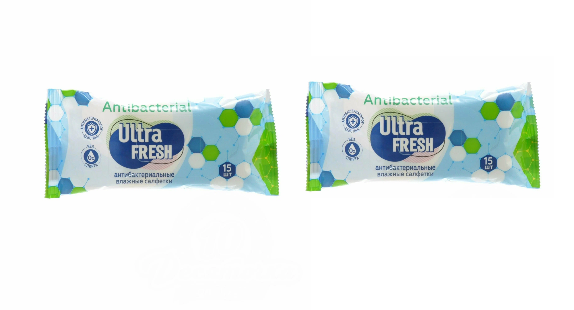 Влажные салфетки Ultra Fresh Antibacterial,15 шт , 2 уп