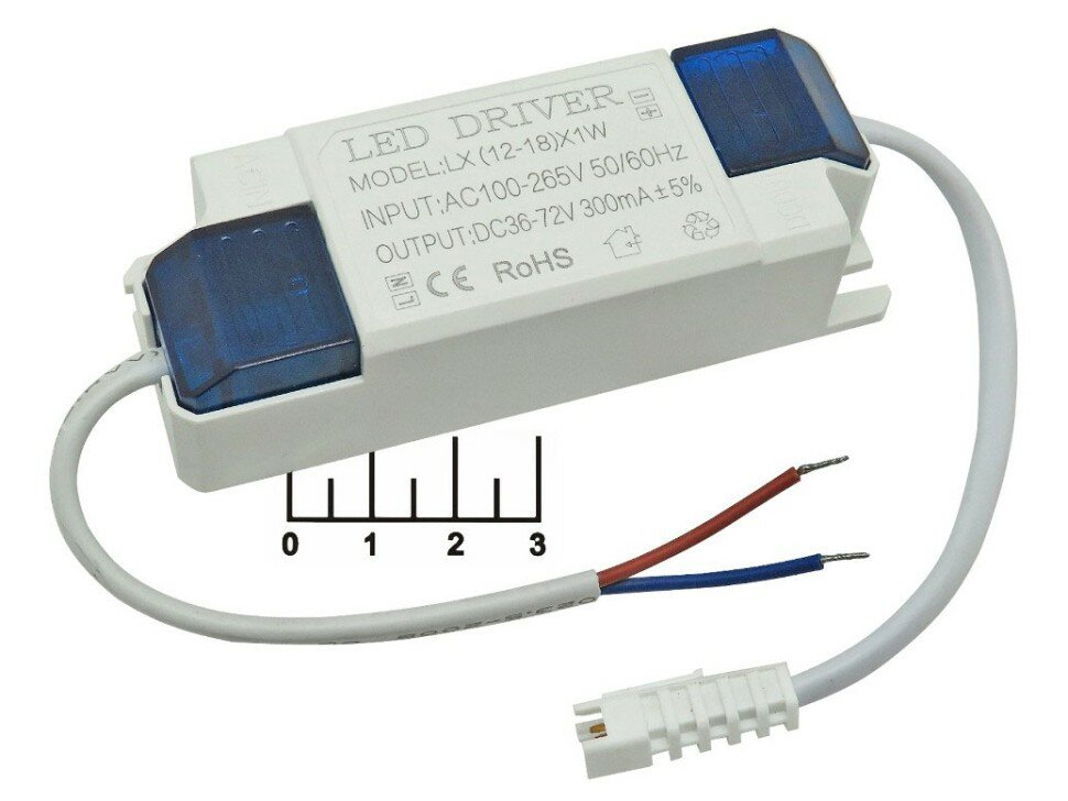 Драйвер светодиода 300mA/36-72VDC 100-265VAC (12-18)*1W