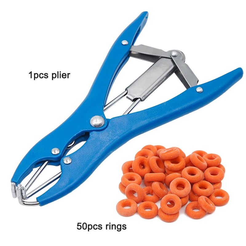 Щипцы для кастрации JIECARE серебристые и синие с кольцами Синий, Blue Plier 50 ring