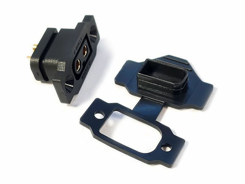 Силовой разъём-розетка Amass XT60E-F "мама" с крышкой для установки на плату или корпус 30A/60А 500В