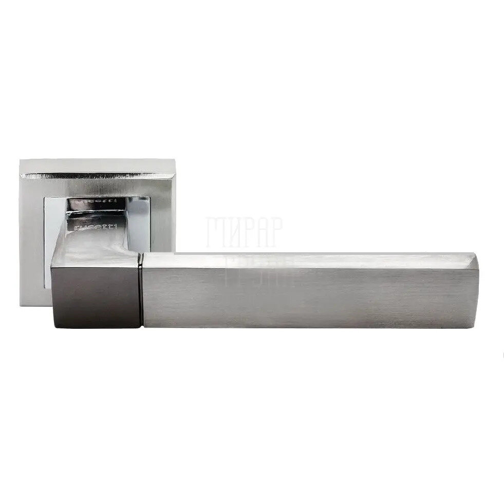 Дверная ручка на квадратной розетке RUCETTI RAP 16-S матовый никель + хром