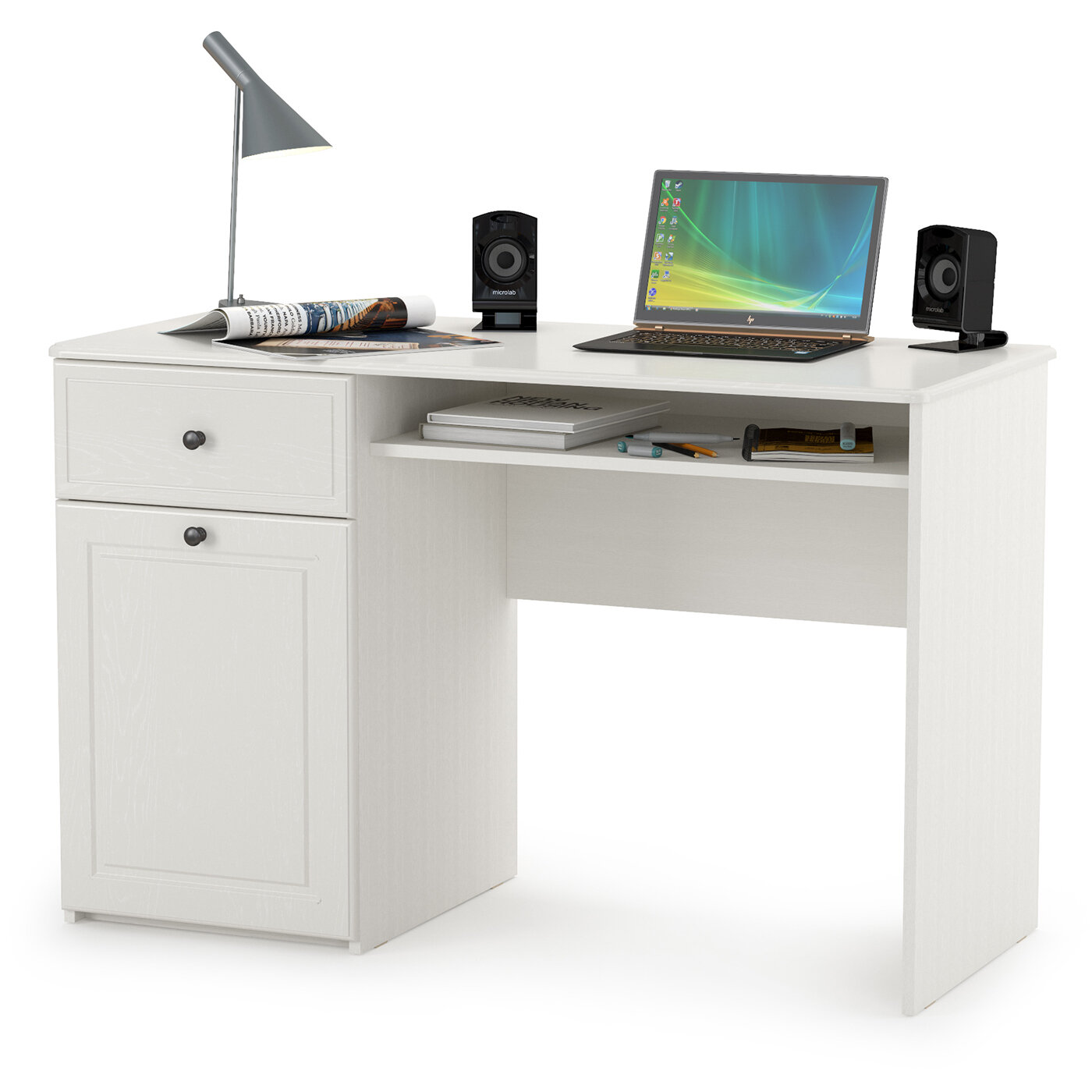 Стол письменный КР100 Роуз 12.148 для школьника с ящиками, 120 см, цвет ЛДСП белый, МДФ ясень ваниль