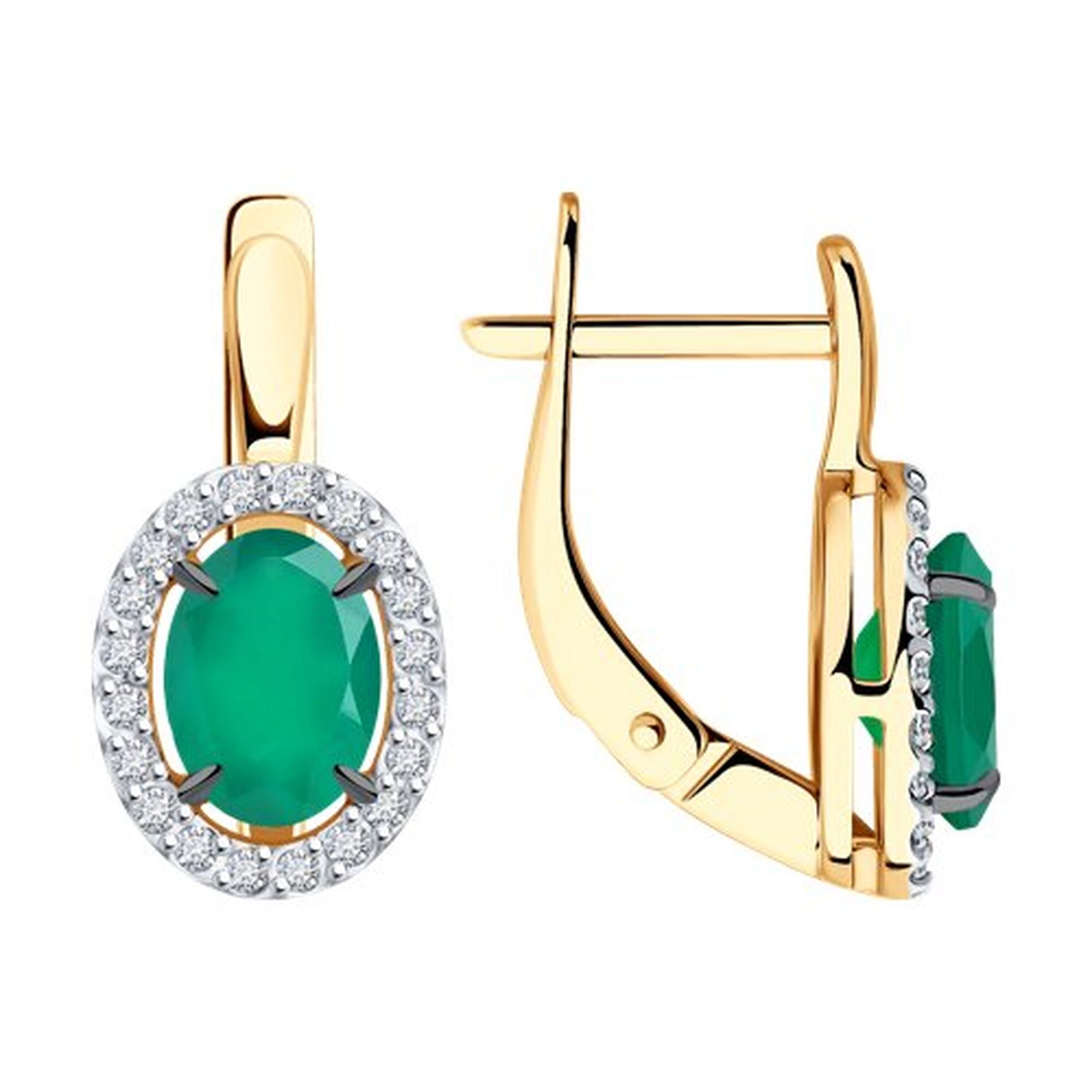 Серьги, красное золото, 585 проба, агат, фианит