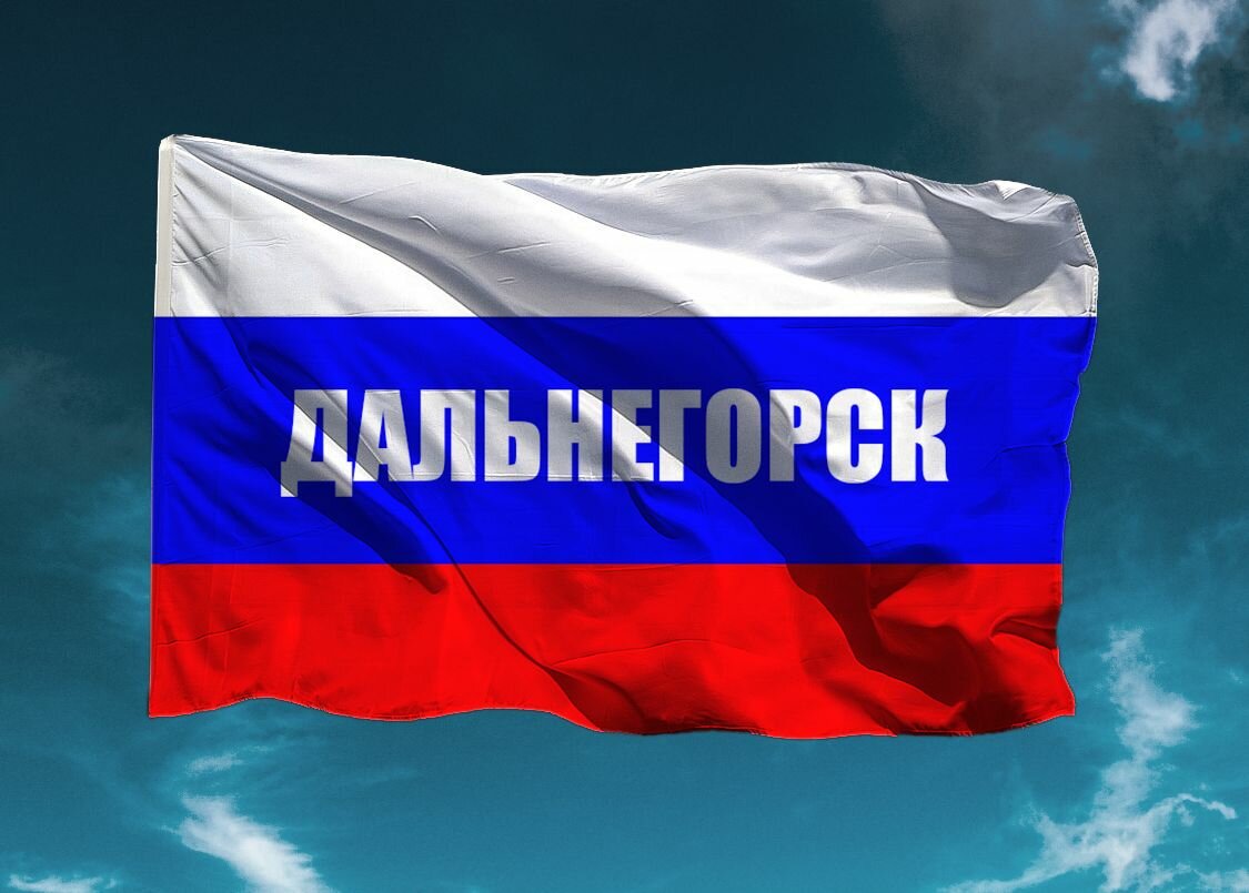 Флаг триколор Дальнегорск, 70х105 см на шёлке для ручного древка