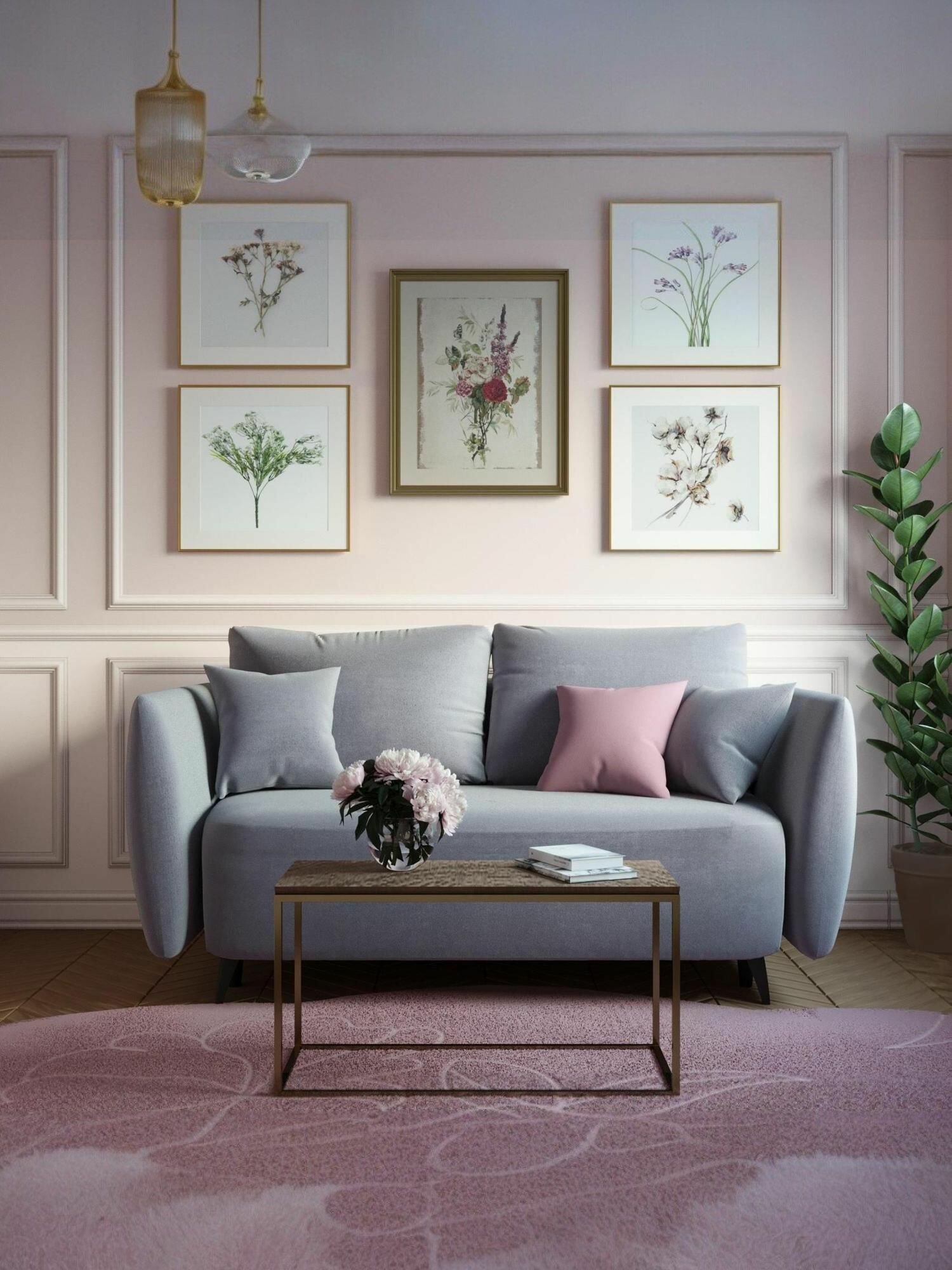 Прямой диван Manons Maison Galaxy, раскладной механизм Еврокнижка, Велюр Светло-серый, 171х89х89 см