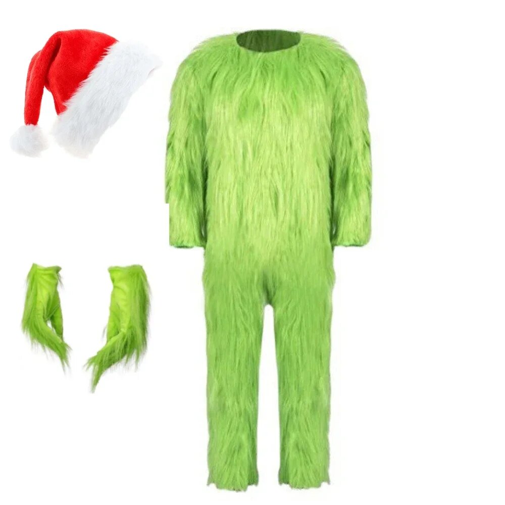 Рождественский зеленый меховой костюм Санта-Клауса М, Suits B