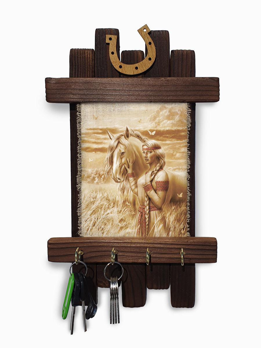 Ключница "Белая Русь Дева" Универсальный Свиток, настенная, дерево, 20х36 см