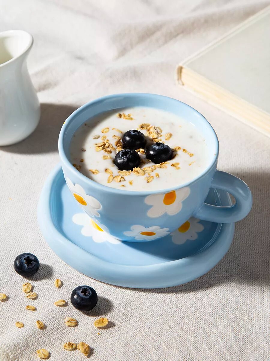 Чайная пара DB HOMME "Ромашки", набор блюдце и чашка, кружка ручной работы, голубая