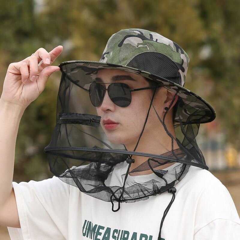 Рыболовная Шляпа с Сеткой Камуфляж + Защита Шеи, Складная, для Рыбалки и Кемпинга, Предотвратите сдувание ветром