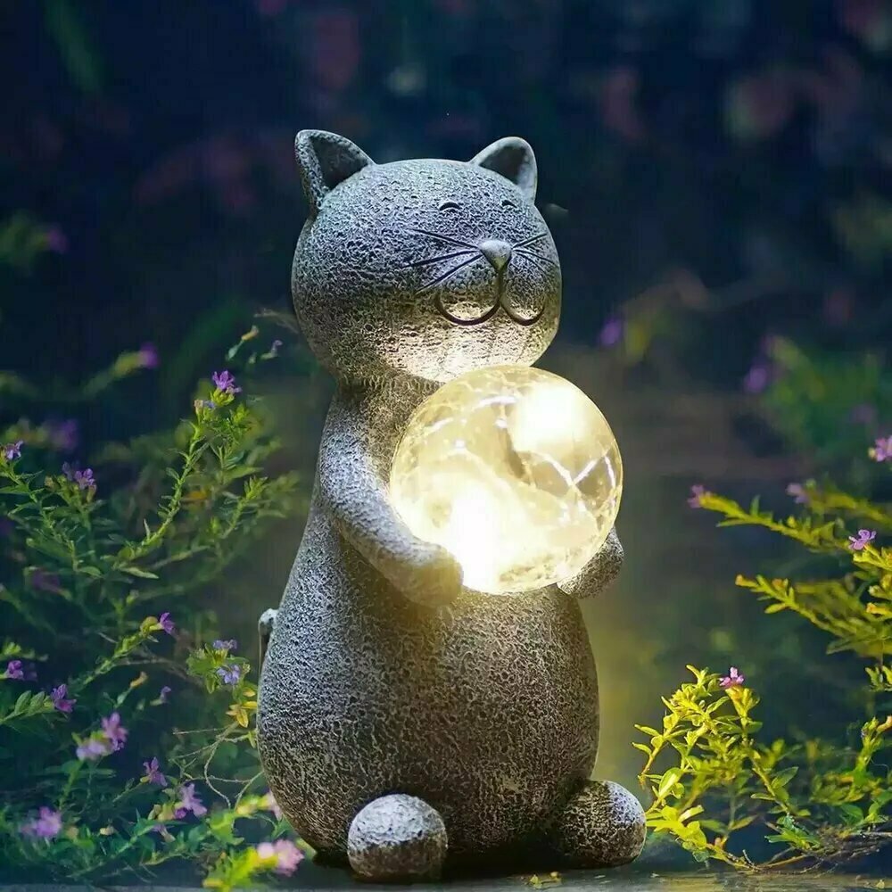Фигурка садовая "Кошка", солнечная лампа, 26 см, высокая стойкость, пластик