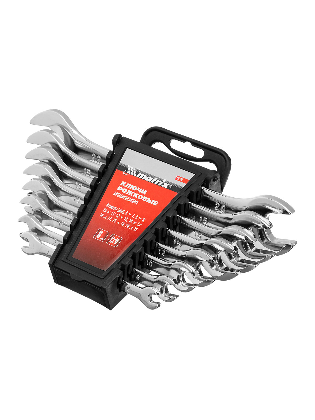Набор ключей рожковых Matrix 6-22мм 8 шт CrV, Elliptical, зерк. хромирование 15238