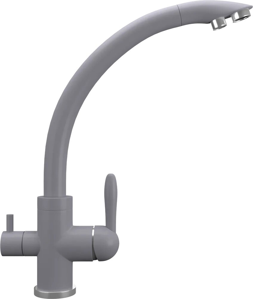Смеситель для кухни Ulgran Quartz UQ-017 с краном для питьевой воды, с поворотным изливом, серый, матовый, однорычажный, латунный, с керамическим картриджем