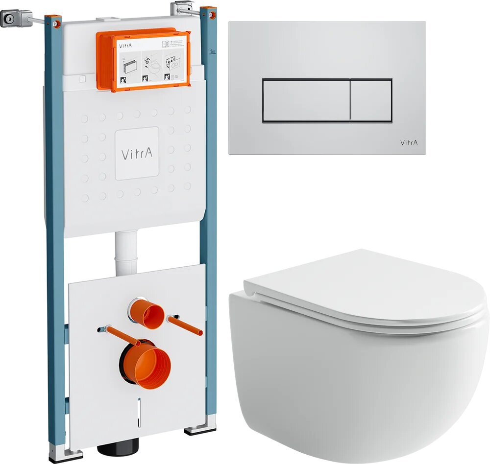 Комплект 3 в 1 Унитаз подвесной Ceramicanova UP Rimless CN4007 / Инсталляция VitrA V-Fix Core 732-5800-01PV / Кнопка Root Square 740-2380 цвет хром