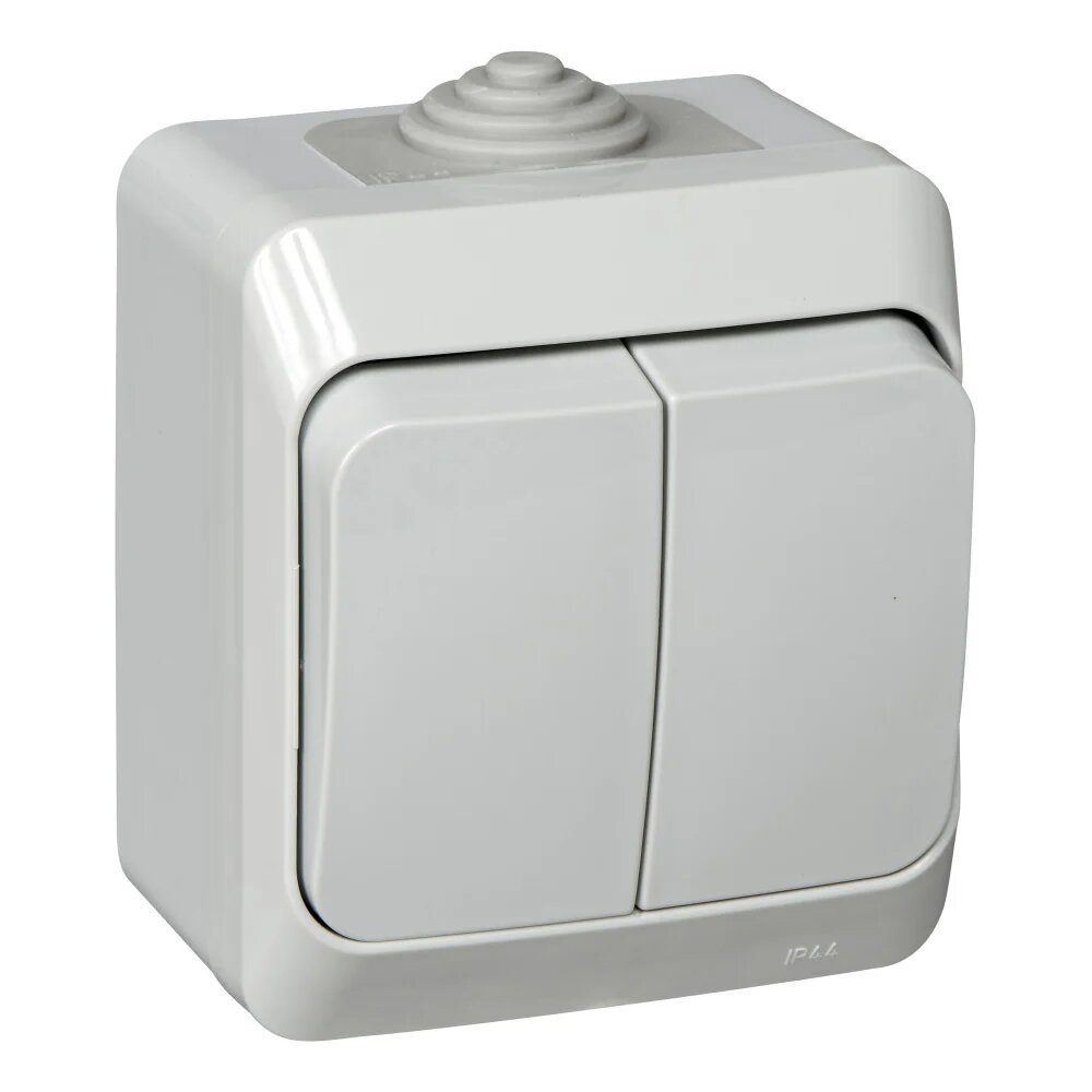 Выключатель, Systeme, Systeme Electric 2-клавишный ОП Этюд 10А IP44 серый SchE BA10-042C, большинства типов ламп, (ранее