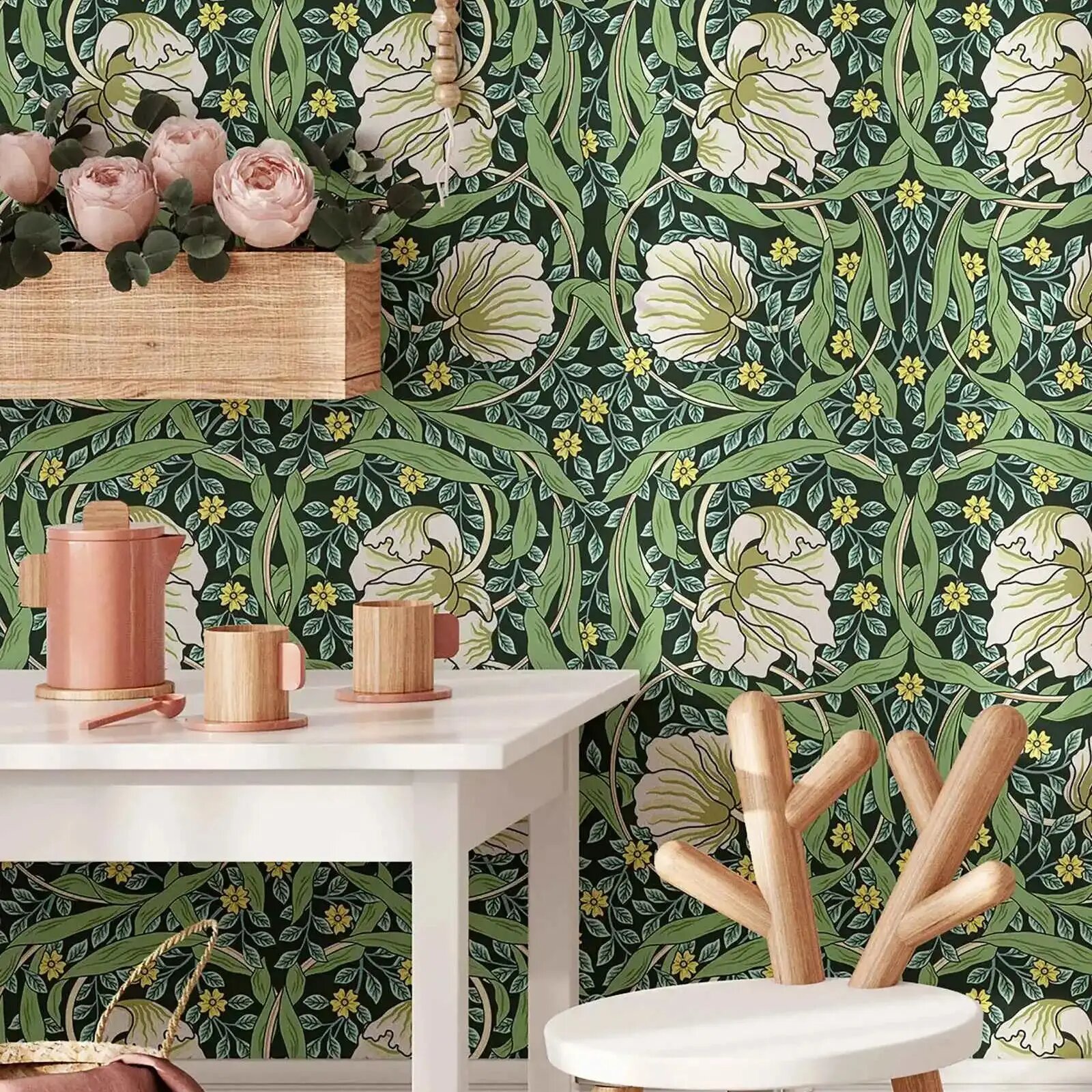 Зеленые обои Peel and Stick William Morris Pimpernel