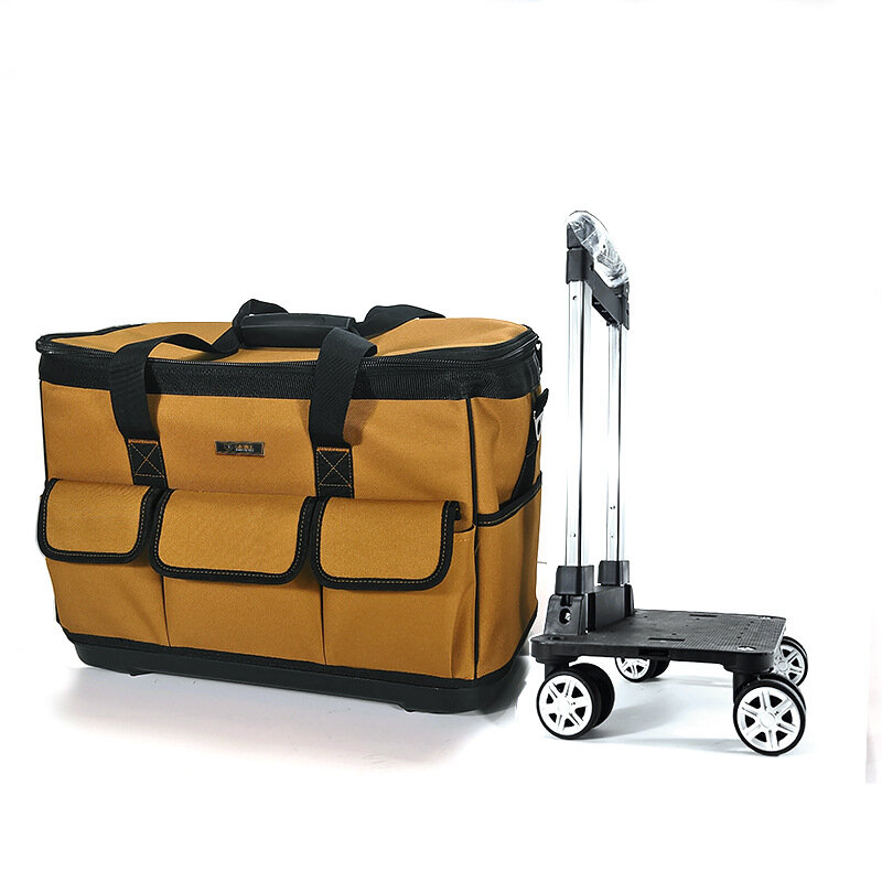 Чемодан на колесах с жестким пластиковым дном, прочная и многофункциональная сумка для хранения инструментов, подходит для водопроводных и электромонтажных работ, портативное хранилище.