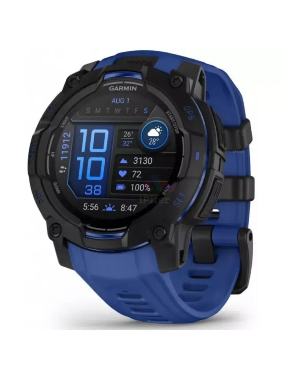 Часы Instinct 3 45 mm AMOLED Black Blue 010-02936-03, влагозащитные
