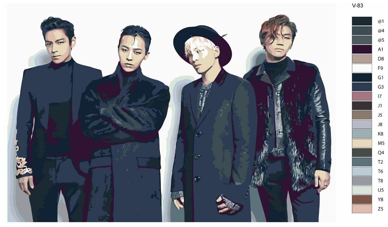 Картина по номерам V-83 "K-pop Big Bang. Участники группы" 40х60