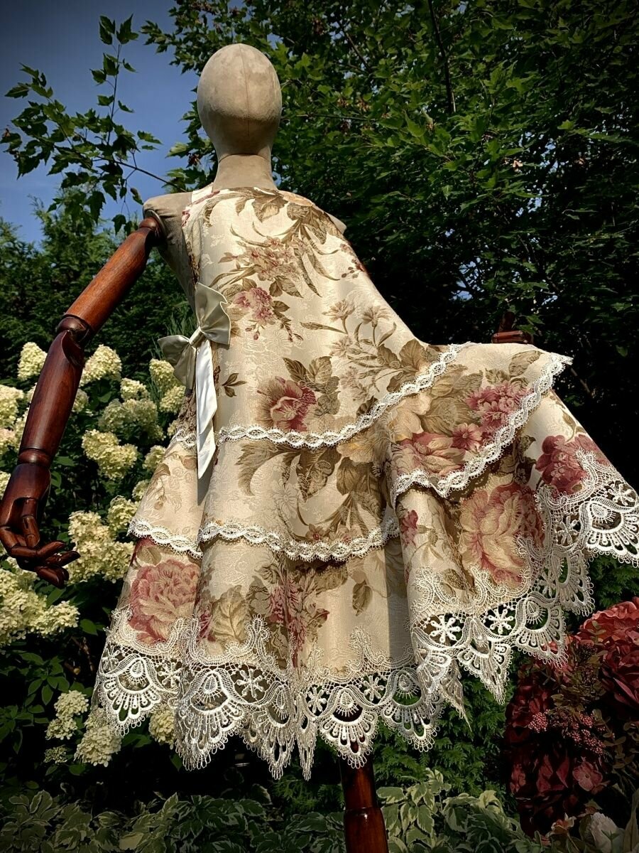 Фартук Ajourele A-269, расклешенный, кружевной, 100%, бежевый