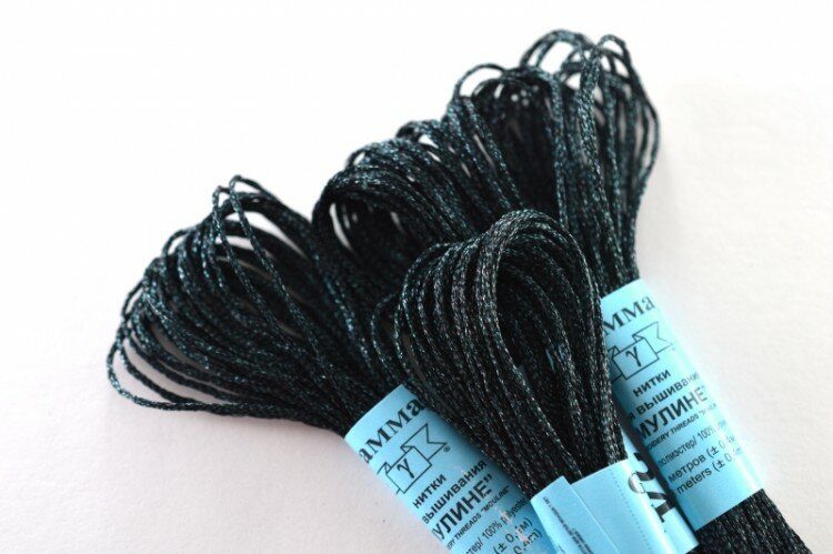 Металлизированные нитки мулине, цвет М-24 темно-зеленый, 100%полиэстер, 8м, 1шт