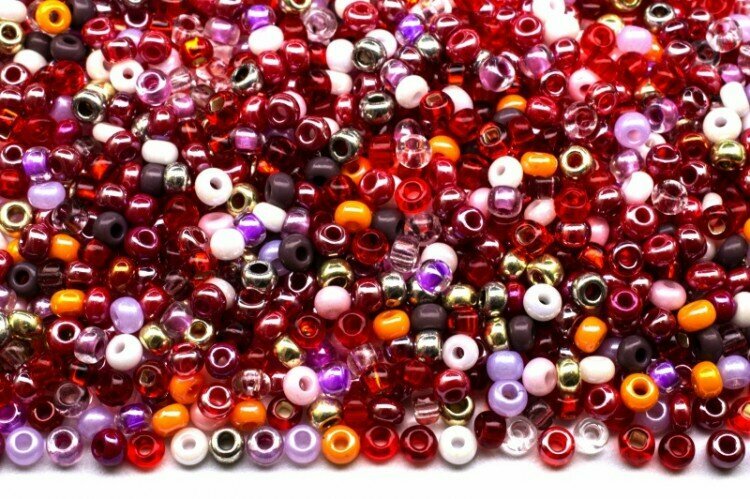 Бисер чешский PRECIOSA/Gamma Ассорти #001, смесь цветов, оттенок красный, 50г