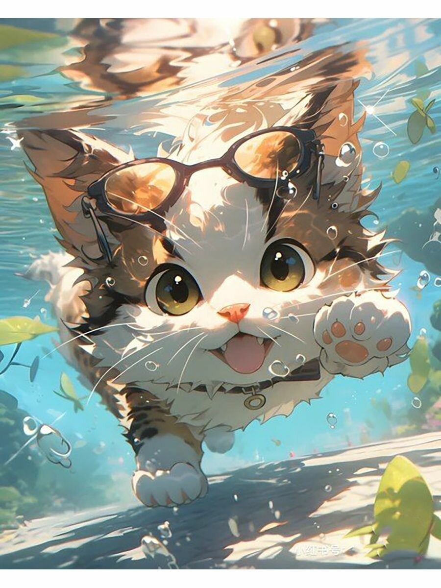 Картина по номерам Котенок пловец