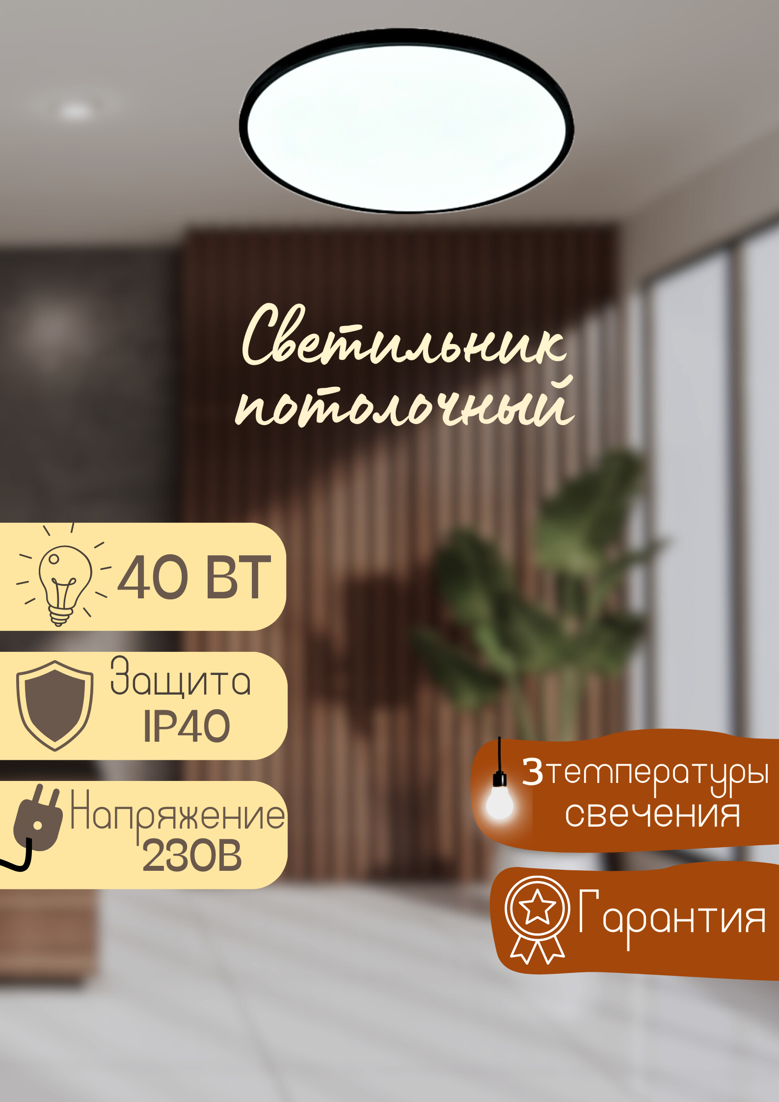 Светодиодный потолочный светильник ARCTICA 40W (круг, черный)