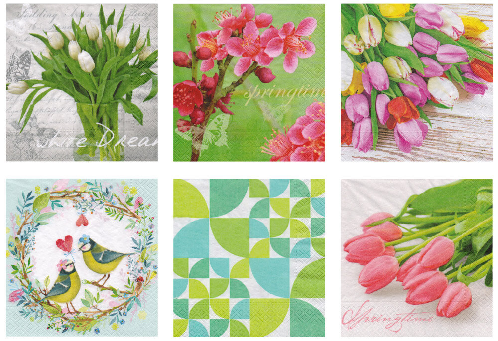 Love2art" салфетки бумажные ассорти 3х слойные SDD 33 x 33 12 шт. Набор №1217-01 "Дыхание весны