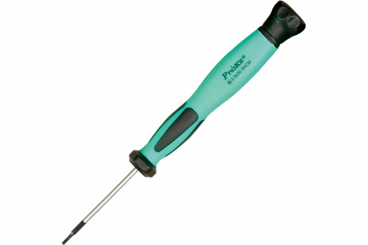Антистатическая отвертка ProsKit SD‑083‑A2 черный/бирюзовый рукоятка, вращающаяся шляпка, намагниченный наконечник TS10 для точной работы электроники