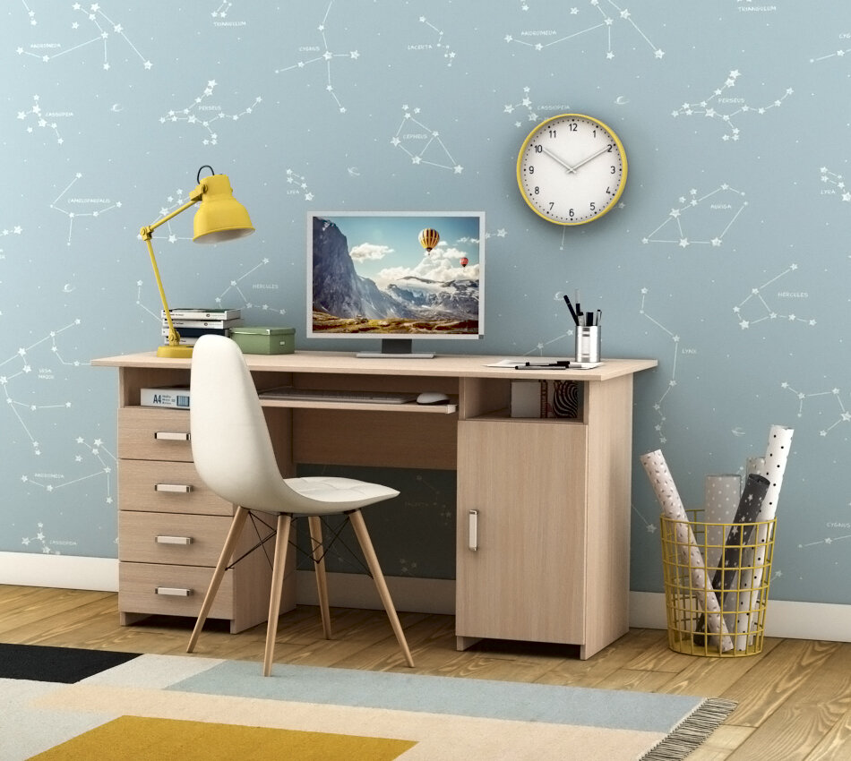 Стол письменный, стол компьютерный Лайт (Ньюкасл) 8К дуб молочный