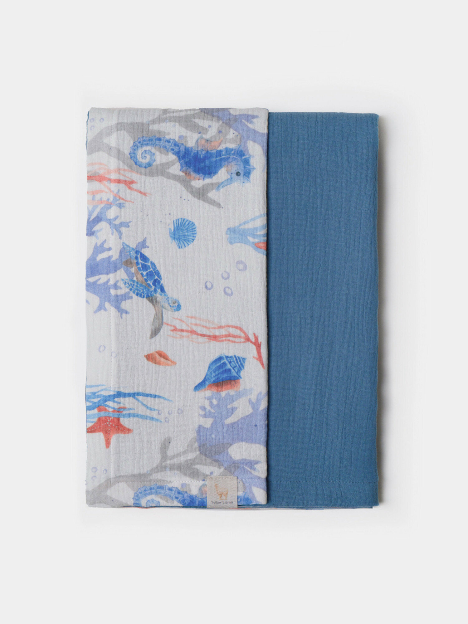 Муслиновый плед для новорожденных и детей до 3-х лет Yellow Llama, одеяло для новорожденных из муслина, Подводный мир, 100х120