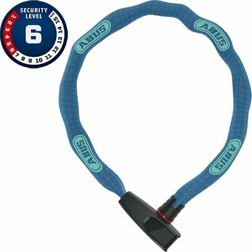 Замок велосипедный противоугонный цепь 6мм, ключ, класс защиты 6/15, ABUS 6806K/85см NEON PK (square Chain) 850гр, голубой