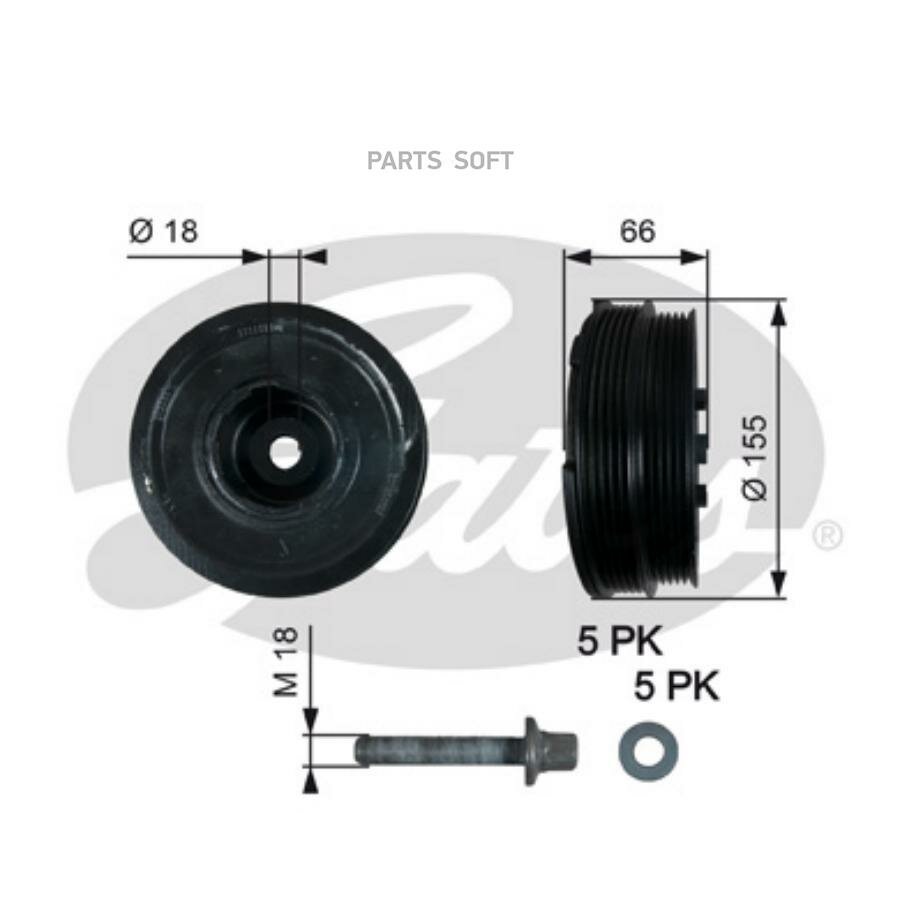 (7845-20049) Шкив коленвала BMW 3 (E46) 98-05, 5(E39) 00-03 Gates арт. TVD1037A