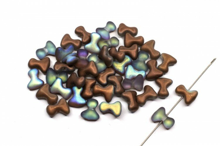 Бусины Tee beads 2х8мм, отверстие 0,5мм, цвет 00030/98833 матовый коричневый, радужный, 730-026, 10г (около 50шт)