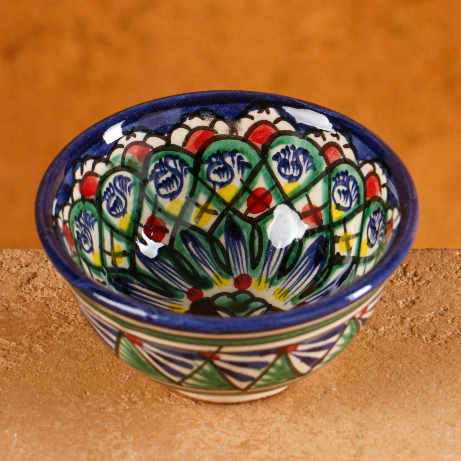 Пиала узбекская Риштанская Керамика «Узоры», 110 мл, d=8.5 см, синяя микс