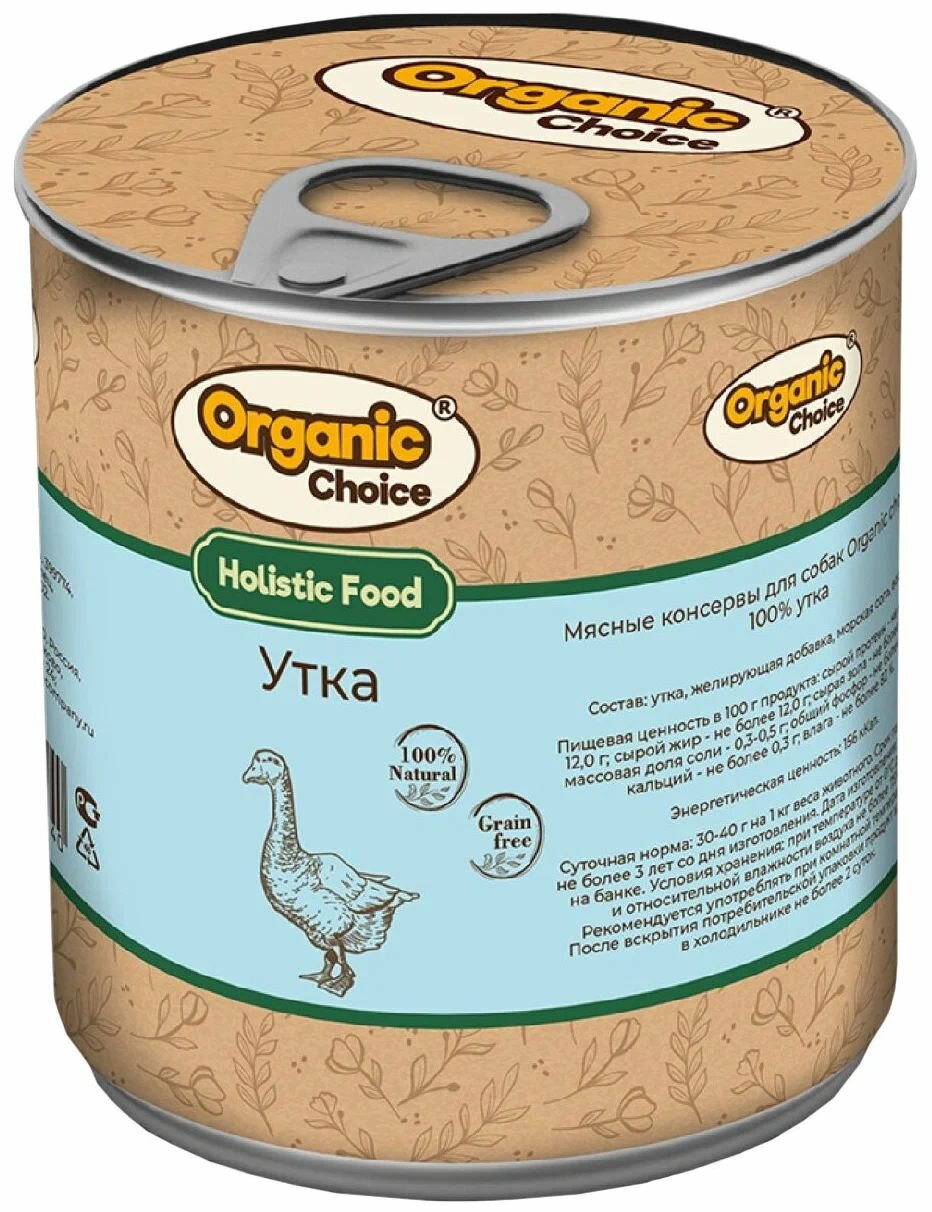Organic Сhoice Консервы для собак 100 % утка, 340 г