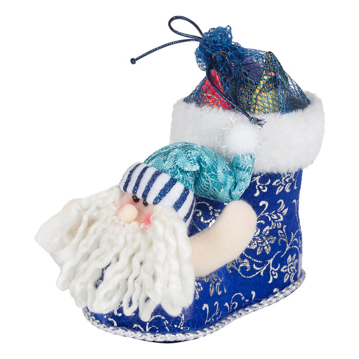 Декоративная новогодняя упаковка из текстильных материалов к 2026 г. "Сапожок с Дедом Морозом малый" арт. NC16-433/1. Вместимость - до 250 г