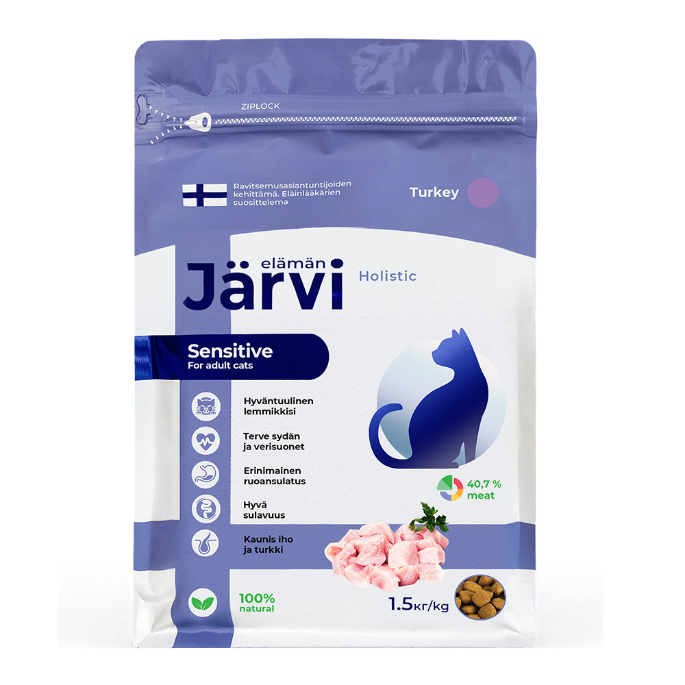 Сухой корм Jarvi Holistic полнорационный для взрослых кошек с чувствительным пищеварением с индейкой, 1,5 кг