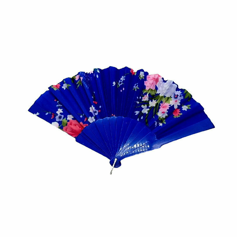 Веер, пластик, текстиль, синий, складной, ручной, высота 23см