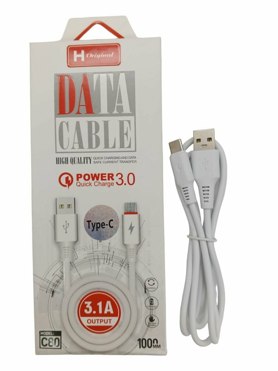 Кабель H Original C80, Type-C, 100см, Quick Charge 3.0