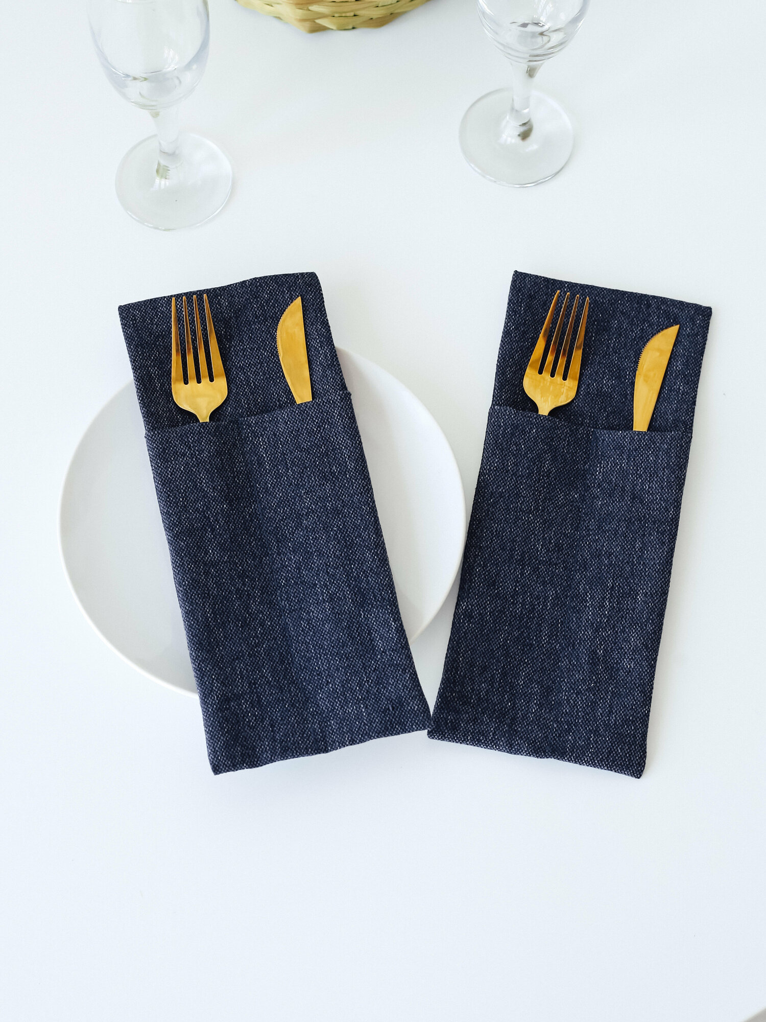 Конверты для столовых приборов на 4 персоны Куверт на праздничный стол на 2 отделения индиго