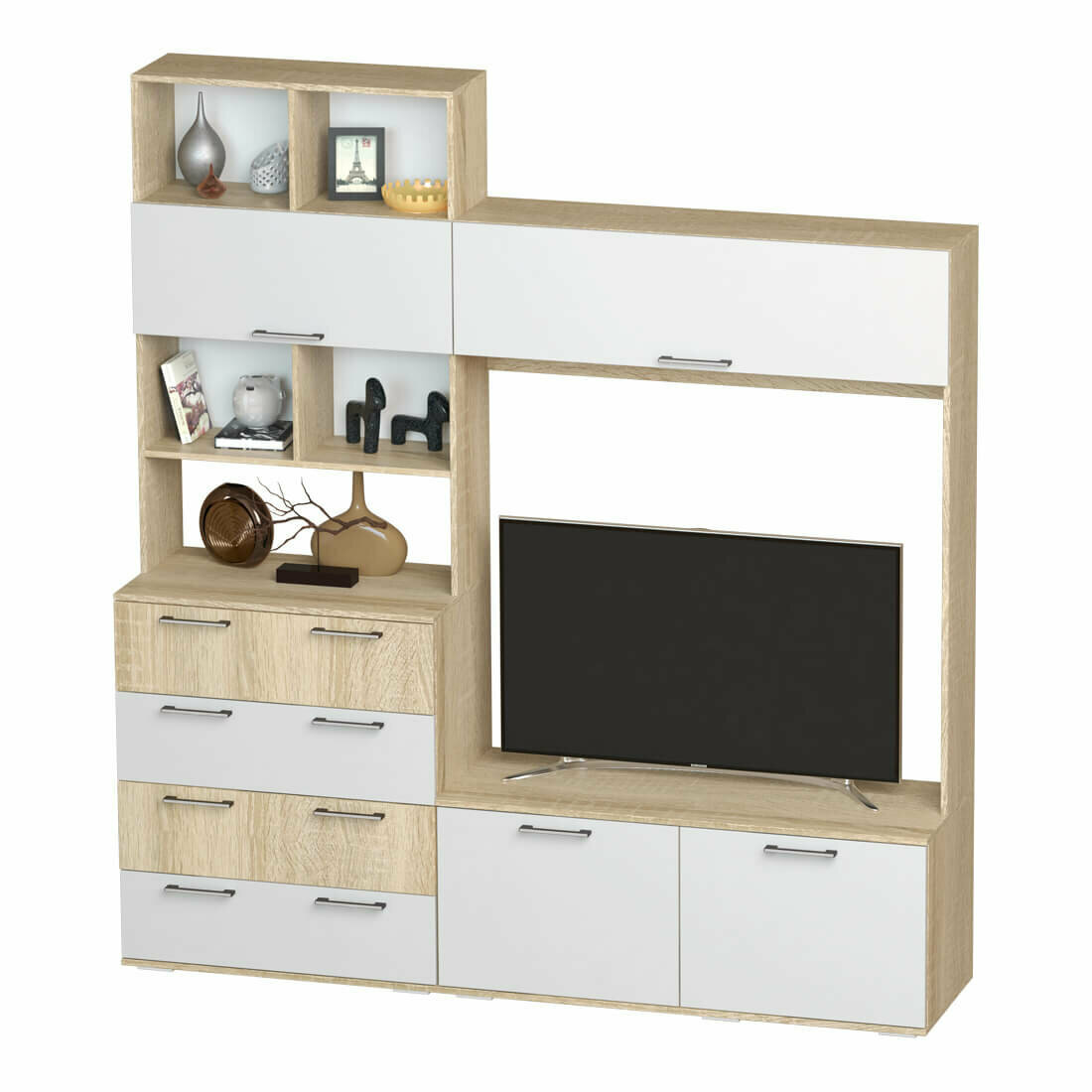 Стенка в гостиную центральная секция Белладжио ЦС-03 200,4х217,6х46,0 см, сонома/белый