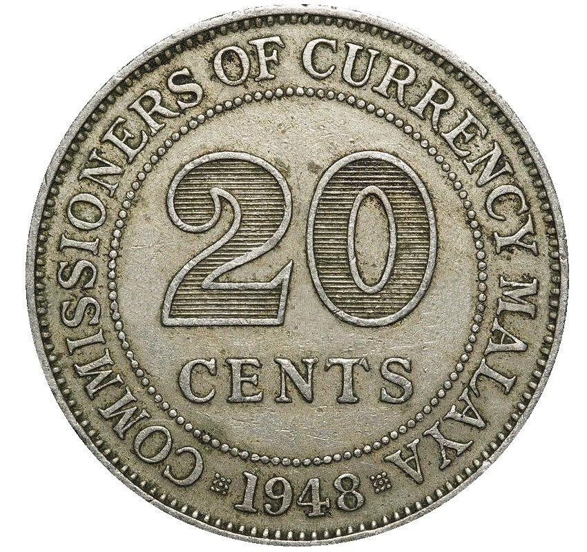 20 центов 1948 Малайя
