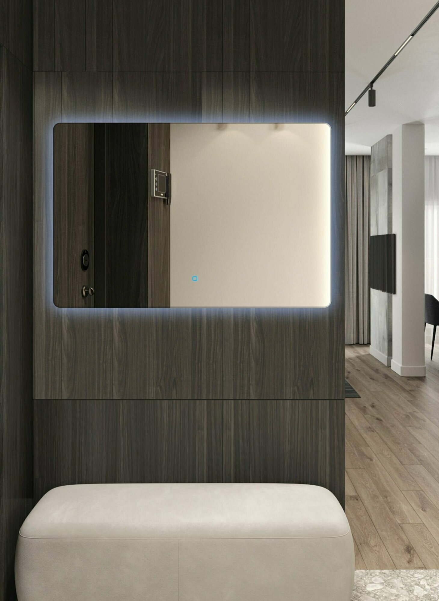 Зеркало для ванной Prisma 100*120 прямоугольное горизонтальное "парящее" с холодной LED-подсветкой