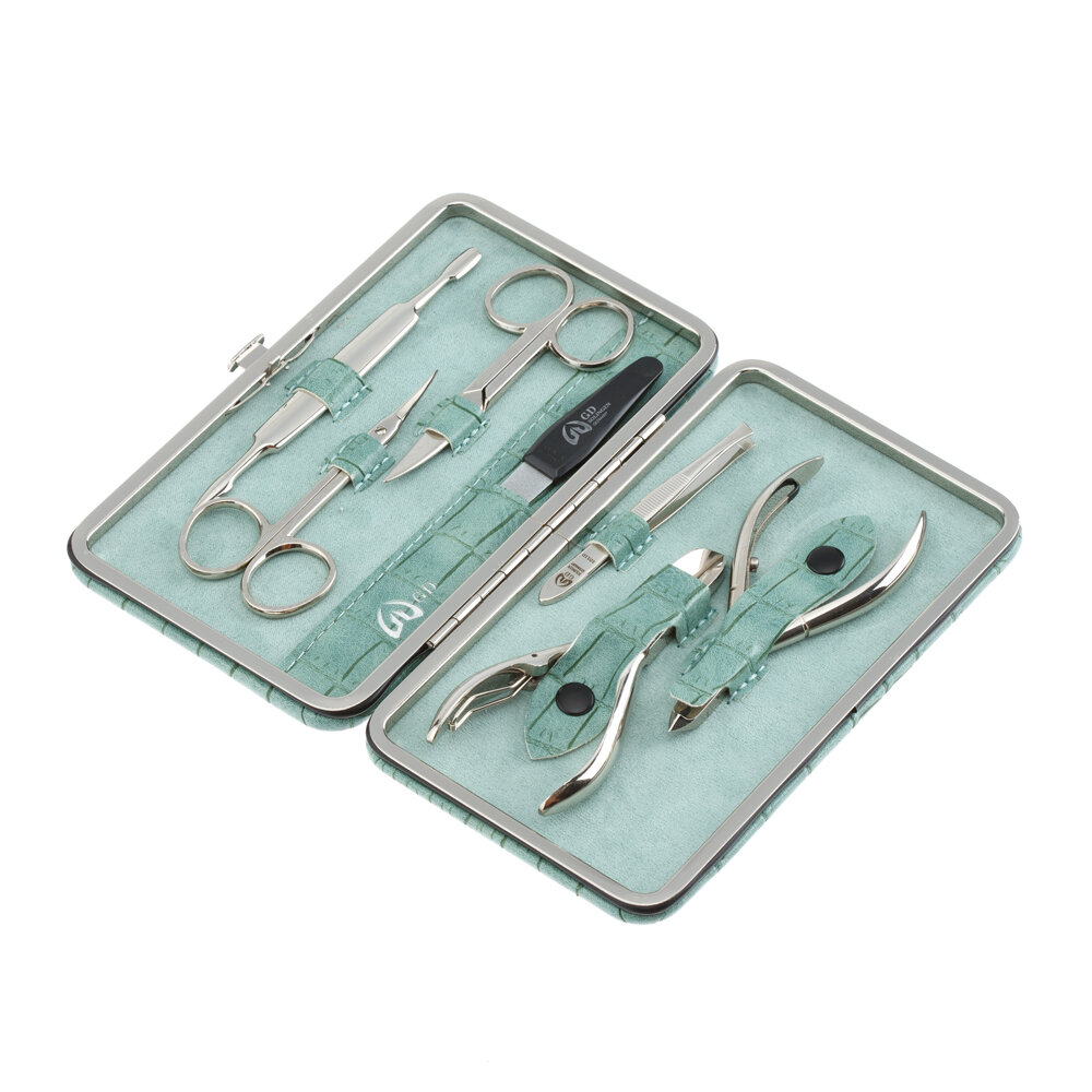 Маникюрный набор GD, 7 предметов, футляр искусственная кожа, фактура крокодил, цвет зеленый (2172GRCR)