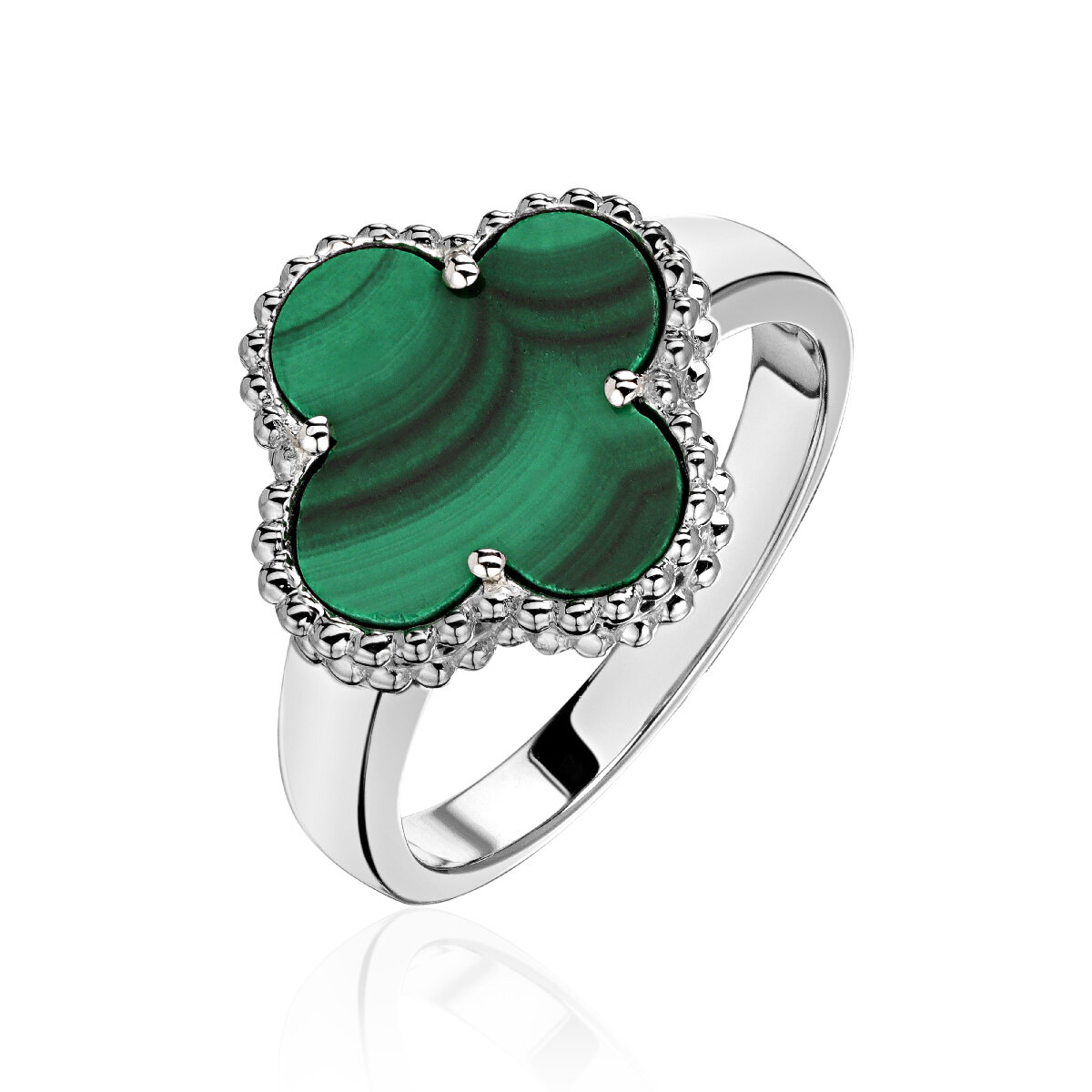 Кольцо, белое золото, 585 проба, малахит